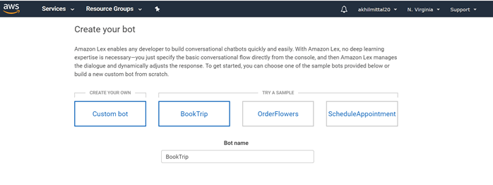 Creating A Chatbot Using Amazon Lex Service Day One Initial Bot